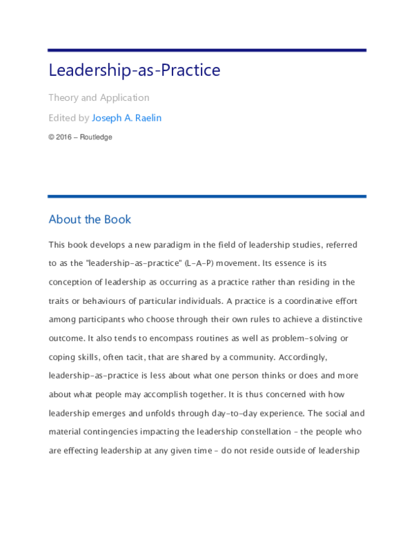 (PDF) Leadership-as-Practice: Theory and Application