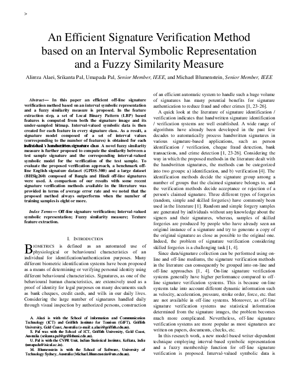 Pdf An Efficient Signature Verification Method Based On An Interval Symbolic Representation