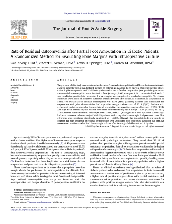 (PDF) Rate of Residual Osteomyelitis after Partial Foot Amputation in ...