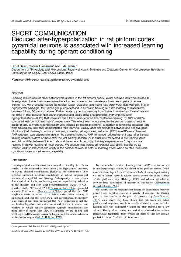 (PDF) Reduced after-hyperpolarization in rat piriform cortex pyramidal ...