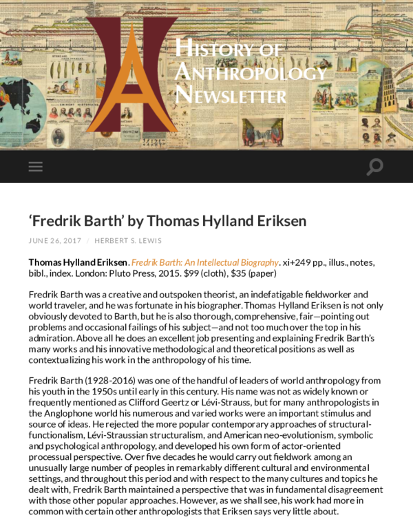 (PDF) Review of T. H. Eriksen, Fredrik Barth