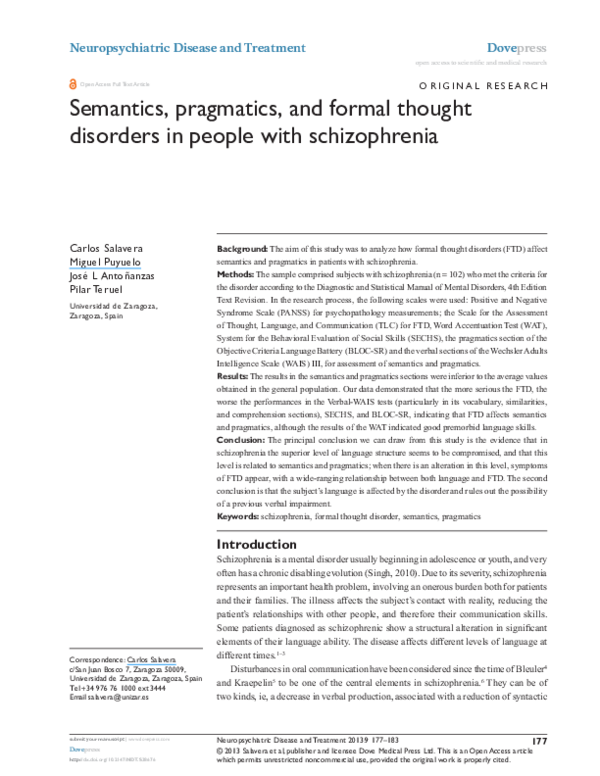 (PDF) Semantics, pragmatics, and formal thought disorders in people ...