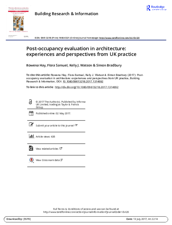 (PDF) Post-occupancy evaluation in architecture: experiences and ...