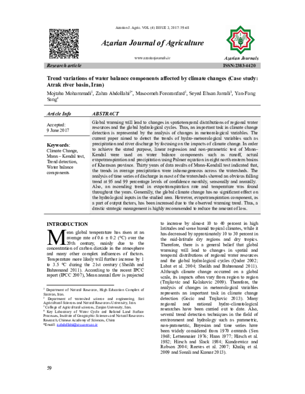 (PDF) Trend variations of water balance components affected by climate ...