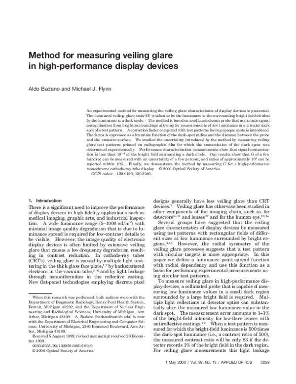 (PDF) Method for Measuring Veiling Glare in High-Performance Display ...