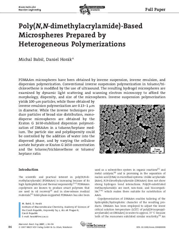 (PDF) Poly(N,N-dimethylacrylamide)-Based Microspheres Prepared by ...