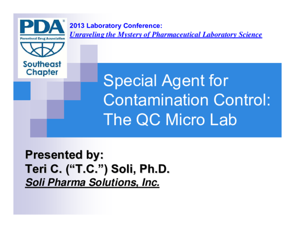 (PDF) Special Agent for Contamination Control: The QC Micro Lab
