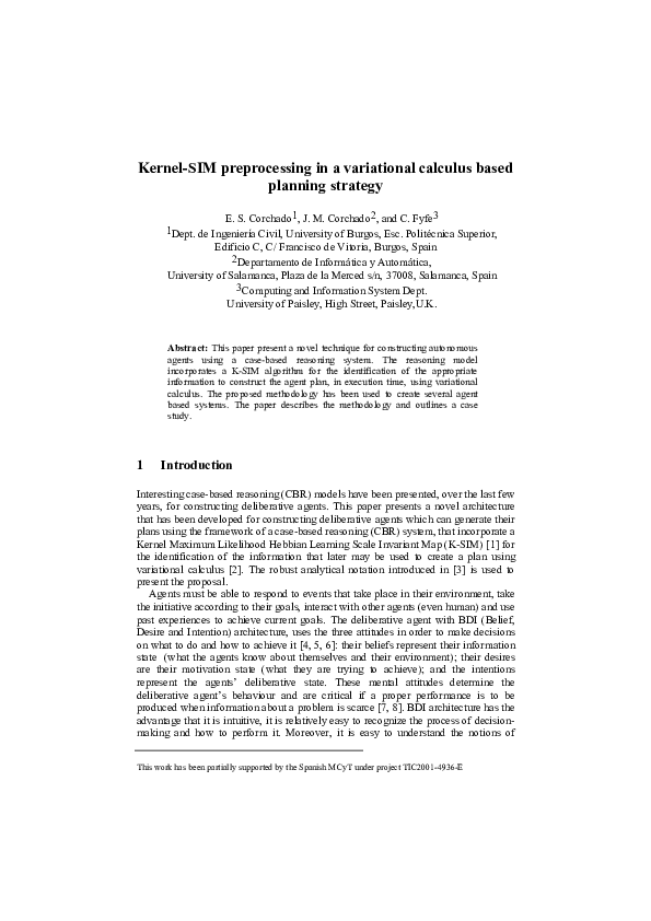 (PDF) Kernel-SIM preprocessing in a variational calculus based planning strategy