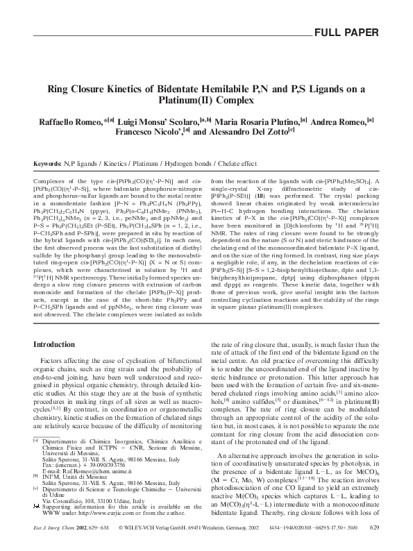 (PDF) Ring Closure Kinetics of Bidentate Hemilabile P,N and P,S Ligands ...