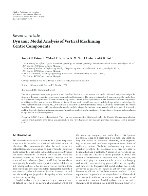 (PDF) Dynamic Modal Analysis of Vertical Machining Centre Components ...