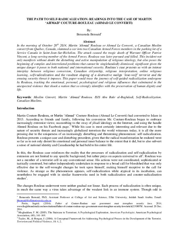 (PDF) THE PATH TO SELF-RADICALIZATION: READINGS INTO THE CASE OF MARTIN ...