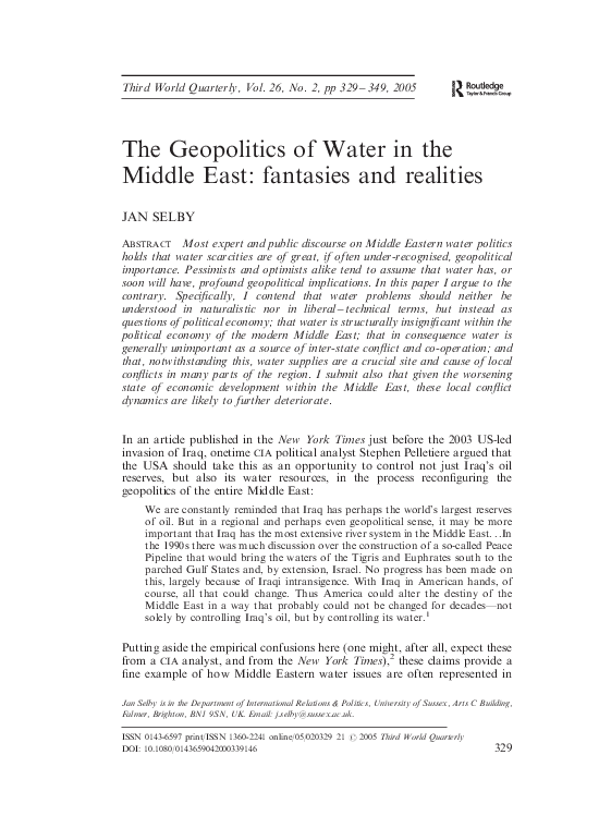 (PDF) The Geopolitics of Water in the Middle East: Fantasies and Realities