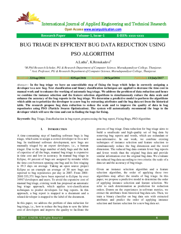 (PDF) Efficient Bug Triage via PSO Data Reduction