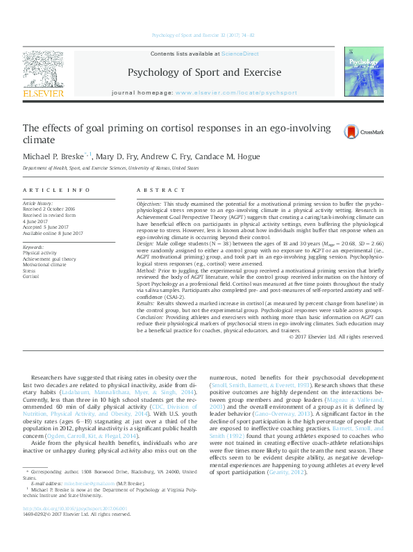 (PDF) The effects of goal priming on cortisol responses in an ego ...