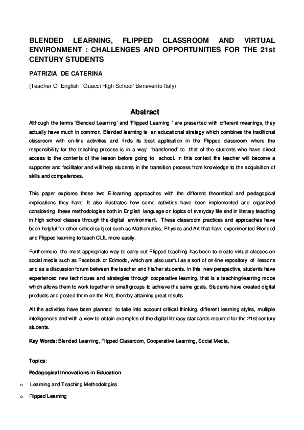 (PDF) BLENDED LEARNING, FLIPPED CLASSROOM AND VIRTUAL ENVIRONMENT ...