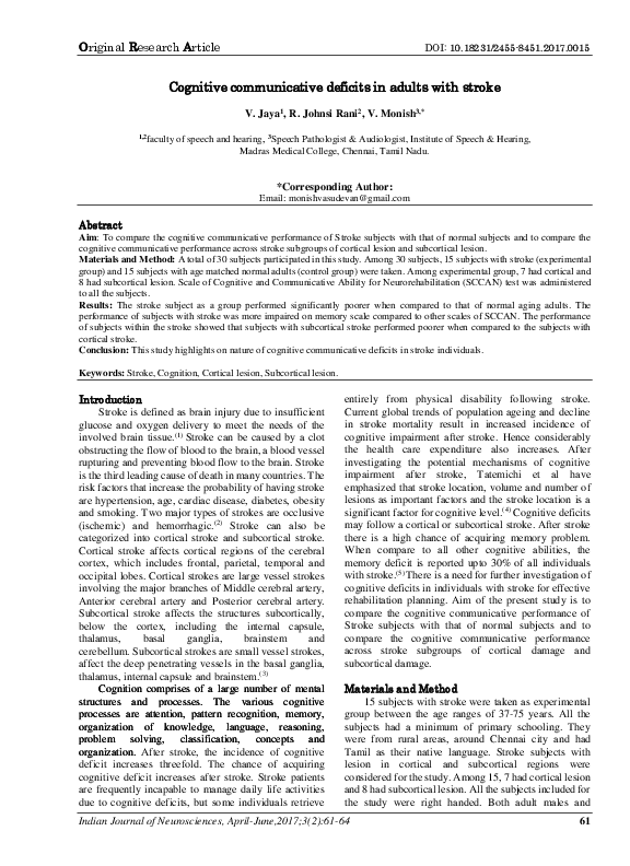 (PDF) Cognitive communicative deficits in adults with stroke