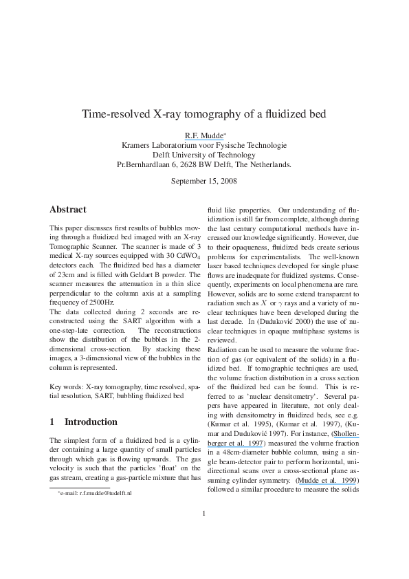 (PDF) Time-resolved X-ray tomography of a fluidized bed | Robert Mudde ...