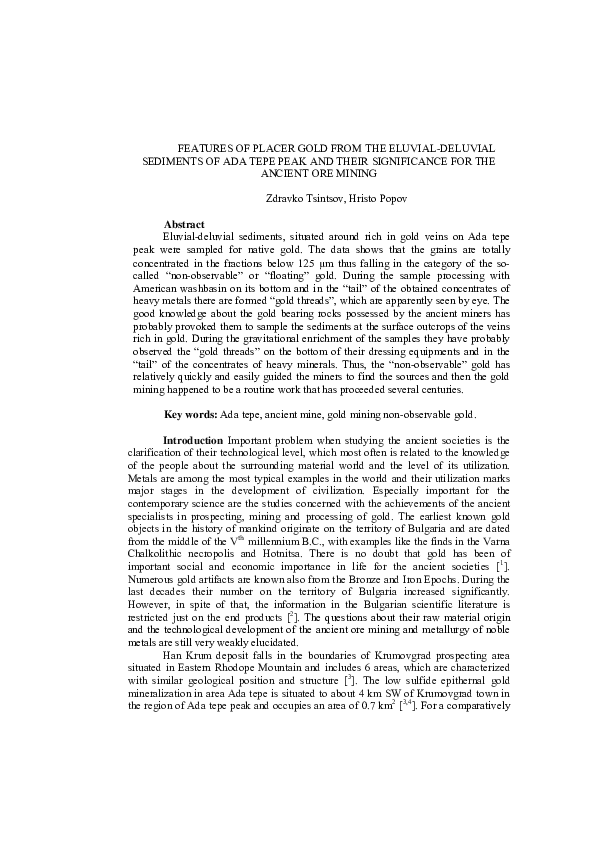 (PDF) FEATURES OF PLACER GOLD FROM THE ELUVIAL-DELUVIAL SEDIMENTS OF ...