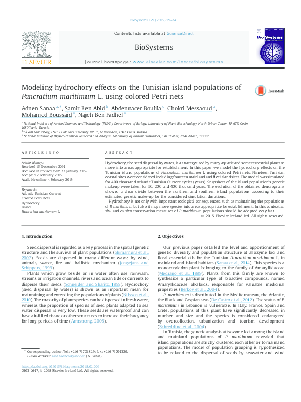 (PDF) Modeling hydrochory effects on the Tunisian island populations of ...