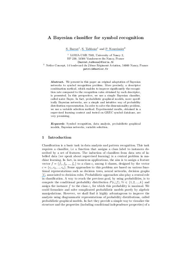 Pdf A Bayesian Classifier For Symbol Recognition S Barrat