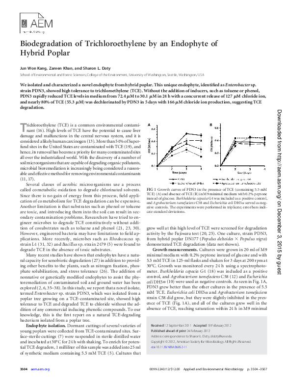 (PDF) Biodegradation of Trichloroethylene by an Endophyte of Hybrid Poplar