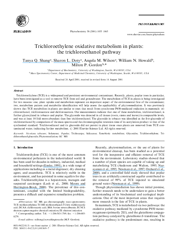 (PDF) Trichloroethylene oxidative metabolism in plants: the ...