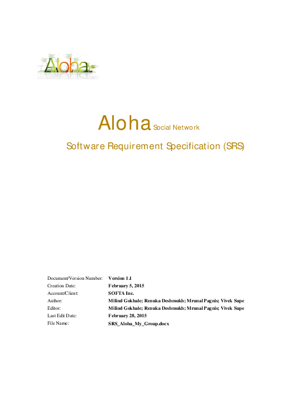 (PDF) Aloha Social Network Software Requirement Specification (SRS