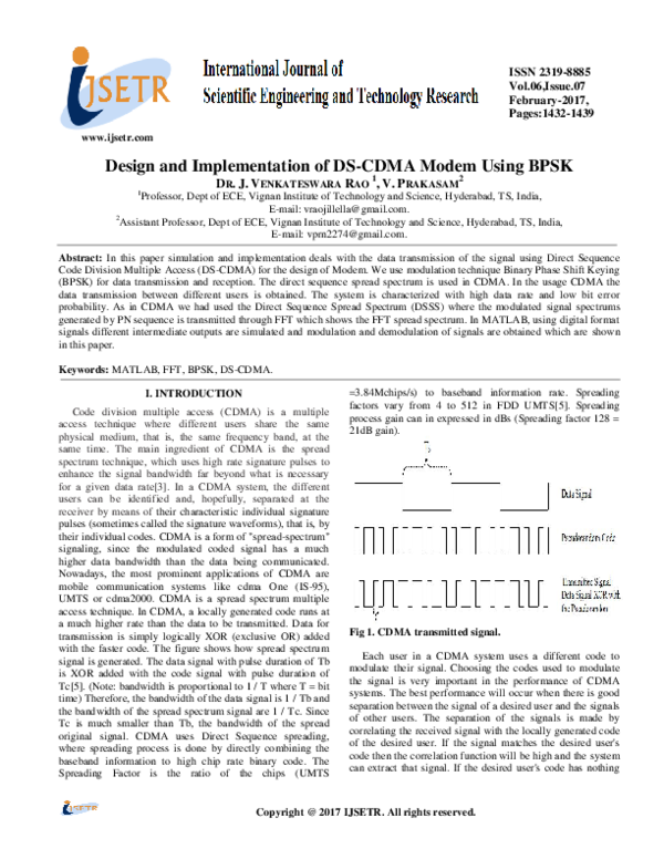 (PDF) Design and Implementation of DS-CDMA Modem Using BPSK