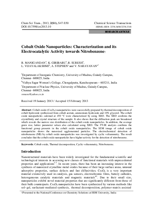 (PDF) Cobalt Oxide Nanoparticles: Characterization and its Electrocatalytic Activity towards ...