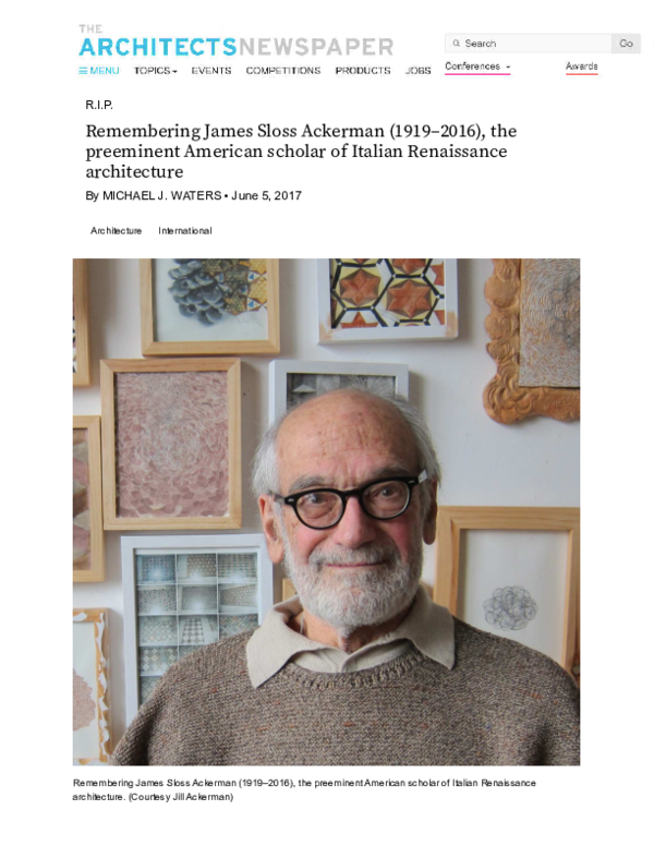 (PDF) Remembering James Sloss Ackerman (1919–2016)