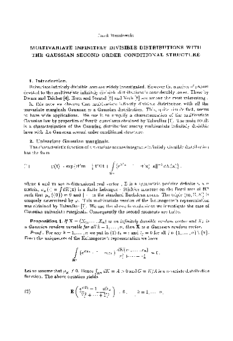 Pdf Multivariate Infinitely Divisible Distributions With The Gaussian Second Order Conditional
