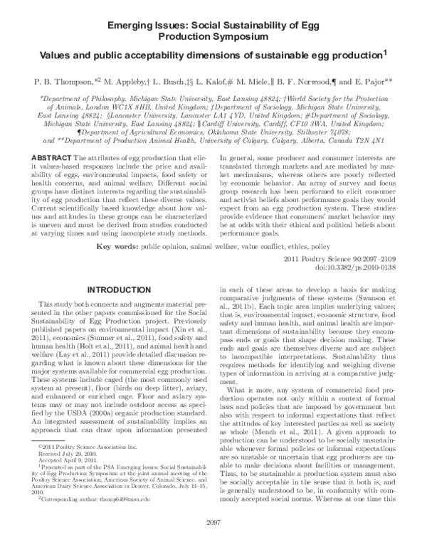 (PDF) Values and public acceptability dimensions of sustainable egg ...