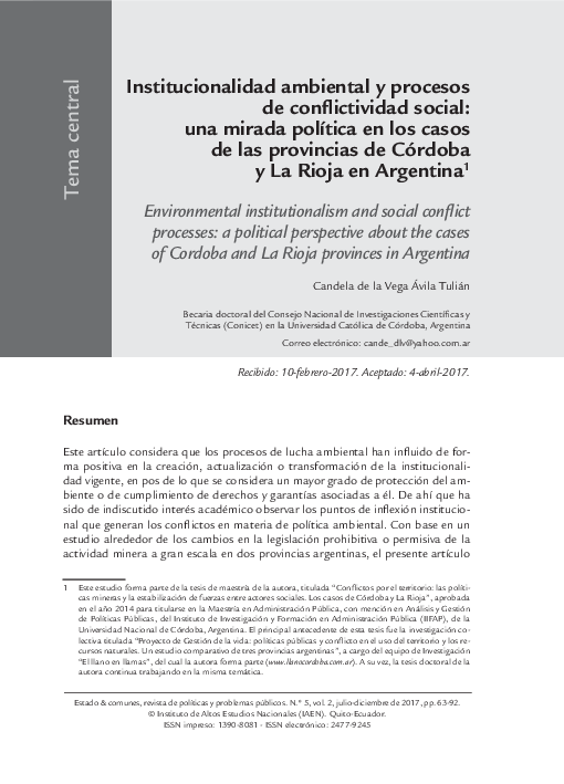 (PDF) Institucionalidad ambiental y procesos de conflictividad social: una mirada política en ...