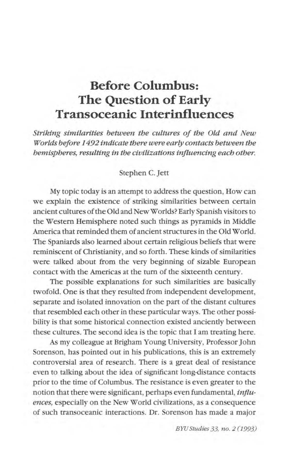 (PDF) Before Columbus: The Question of Early Transoceanic Interinfluences