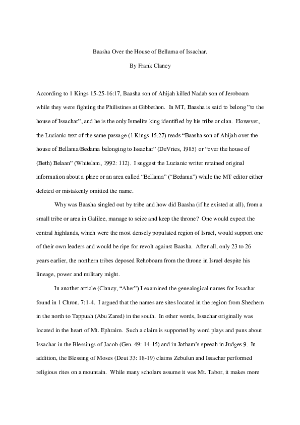 (DOC) Baasha Over the House of Bellama of Issachar