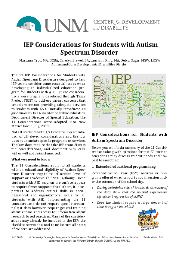 (PDF) The 11 IEP Considerations for Students with Autism Spectrum