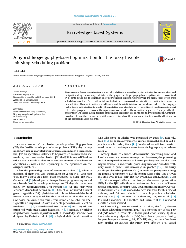 (PDF) A hybrid biogeography-based optimization for the fuzzy flexible job-shop scheduling problem