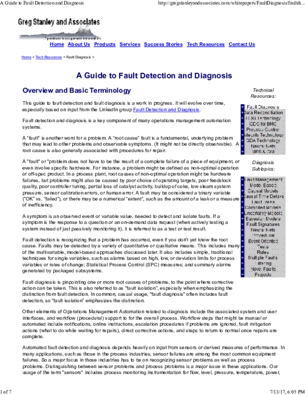Pdf A Guide To Fault Detection And Diagnosis Overview And Basic