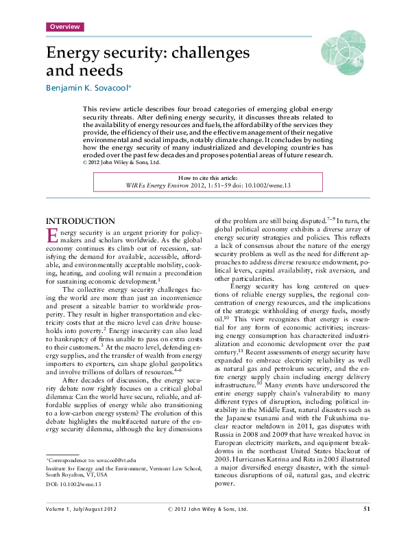 (PDF) Energy security: Challenges and needs