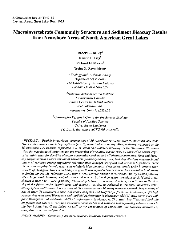 (PDF) Macroinvertebrate Community Structure and Sediment Bioassay Results from Nearshore Areas ...