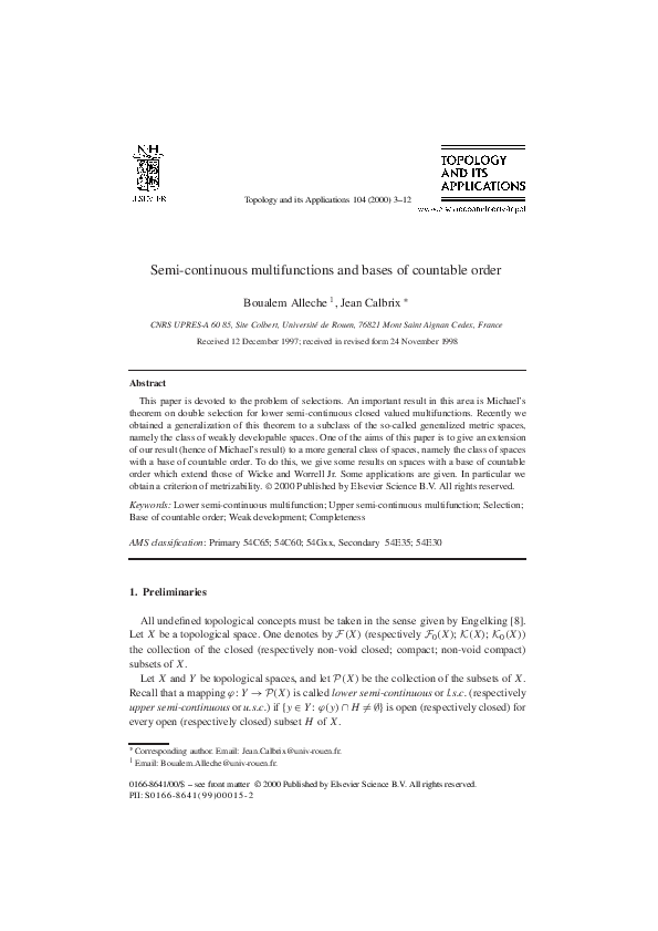 (PDF) Semi-continuous multifunctions and bases of countable order