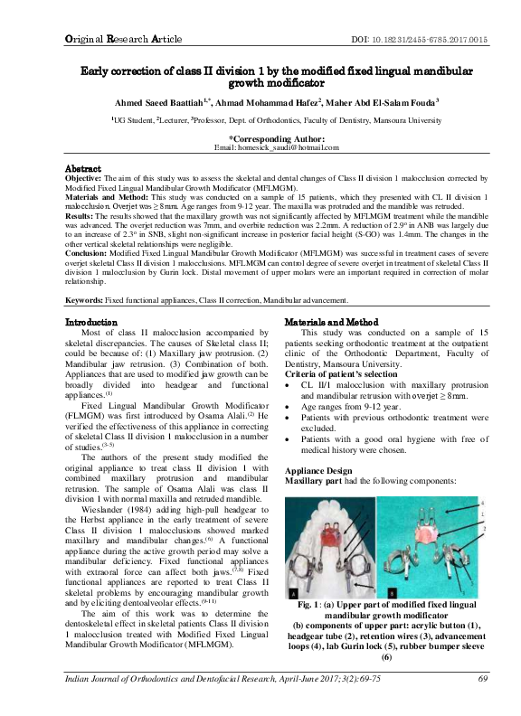 (PDF) Early correction of class II division 1 by the modified fixed ...