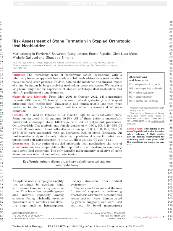 (PDF) Risk Assessment of Stone Formation in Stapled Orthotopic Ileal ...
