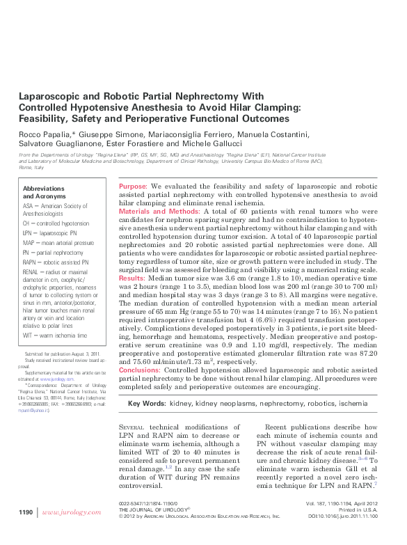 (PDF) Laparoscopic and Robotic Partial Nephrectomy With Controlled ...
