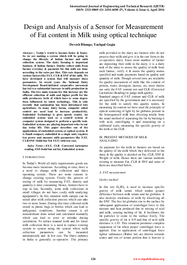 (PDF) Design and Analysis of a Sensor for Measurement of Fat content in ...