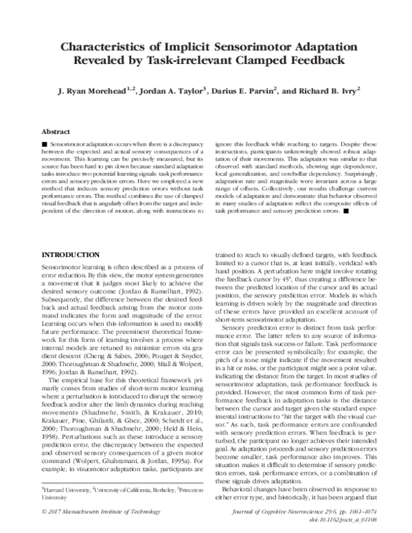 (PDF) Characteristics of Implicit Sensorimotor Adaptation Revealed by Task-irrelevant Clamped ...