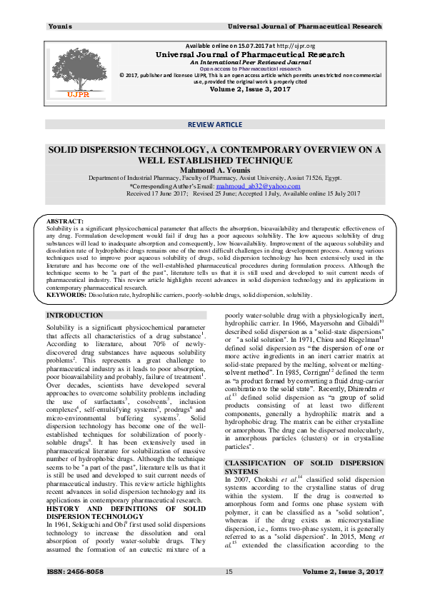 (PDF) SOLID DISPERSION TECHNOLOGY, A CONTEMPORARY OVERVIEW ON A WELL ESTABLISHED TECHNIQUE