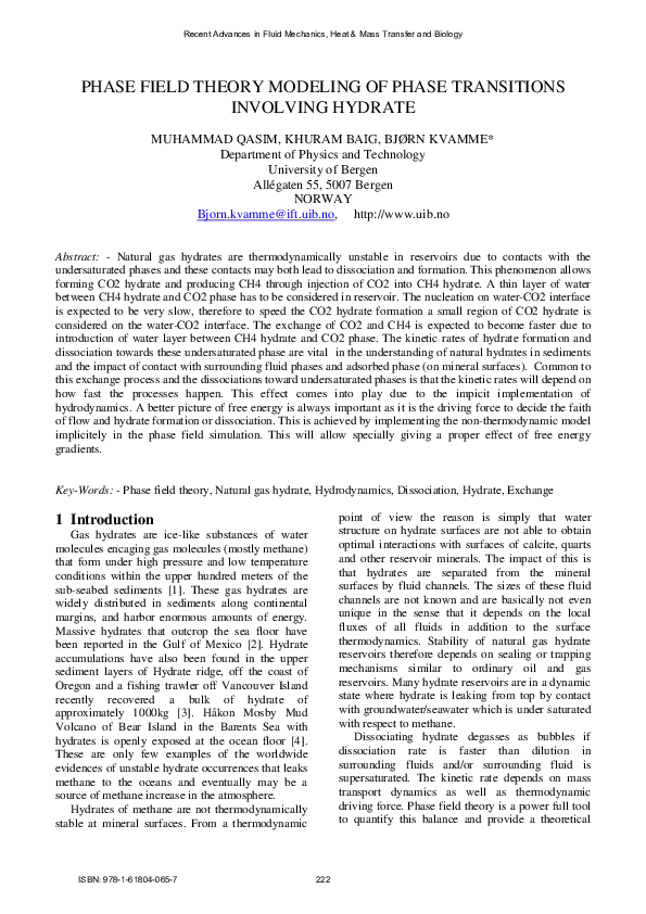 (PDF) Phase Field Theory Modeling of Phase Transitions Involving Hydrate