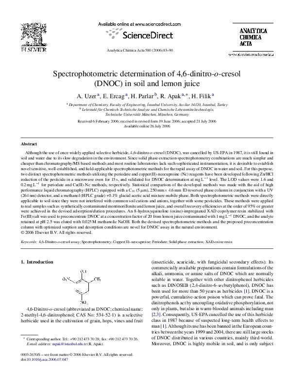 (PDF) Spectrophotometric determination of 4,6-dinitro-o-cresol (DNOC ...