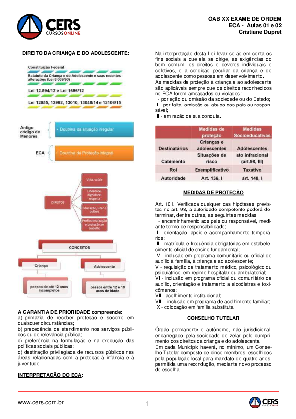 (PDF) OAB XX EXAME DE ORDEM ECA -Aulas 01 e 02 Cristiane Dupret